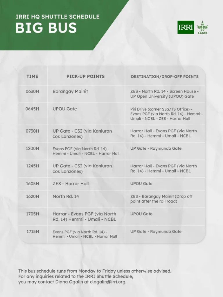 Shuttle Schedule Pdf