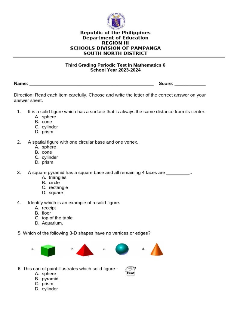 Math 6 Q2 Examdocx 1 2 Pdf Area Triangle