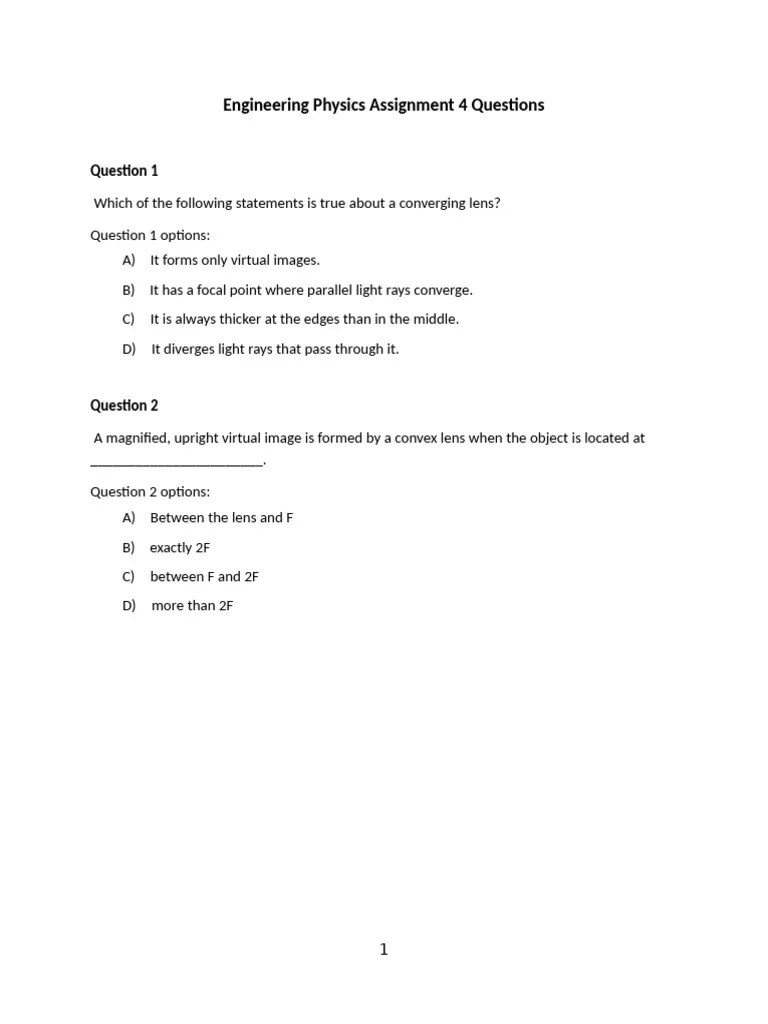 Engineering Physics Assignment 4 Questions Pdf Diffraction Waves