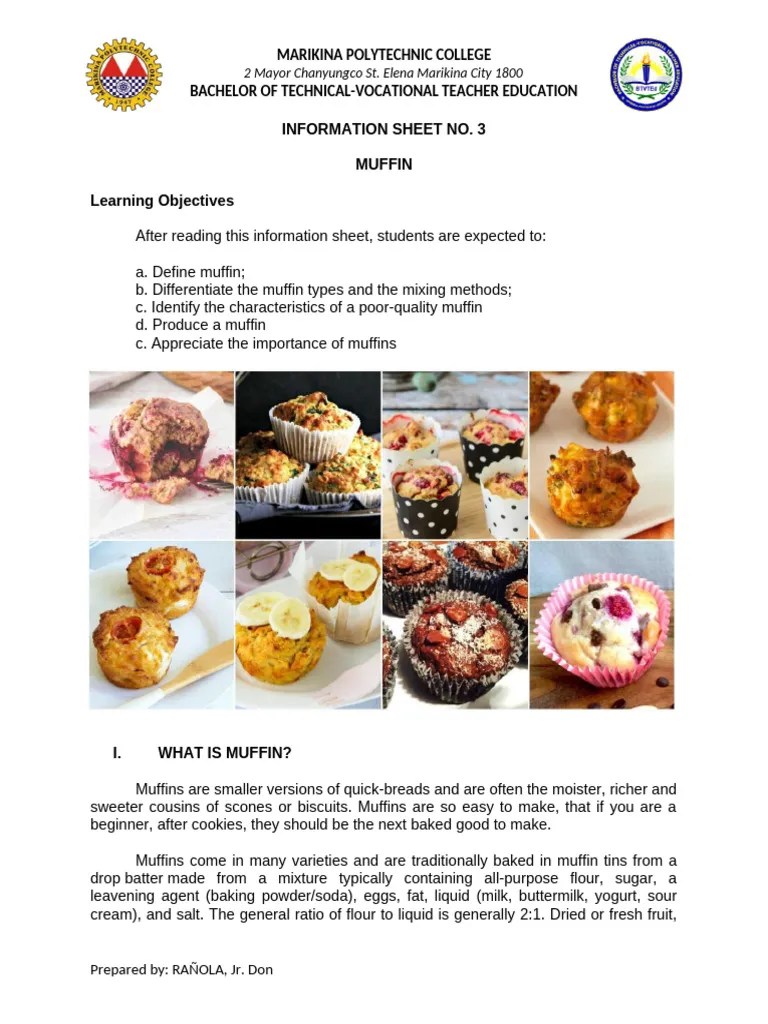Information Sheet No 3 Muffin Pdf Muffin Breads