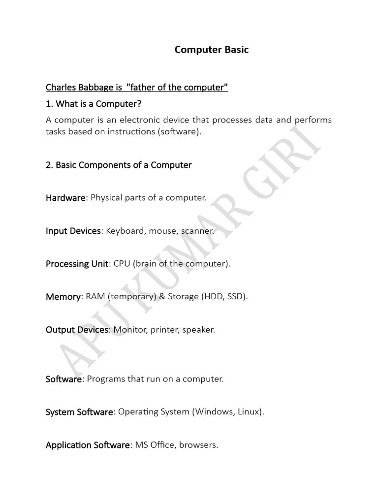 Computer Basics And Components Guide Pdf