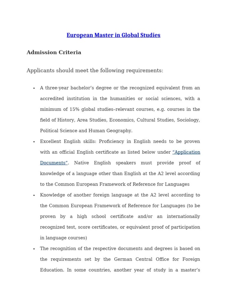 European Master In Global Studies Pdf Academic Degree University