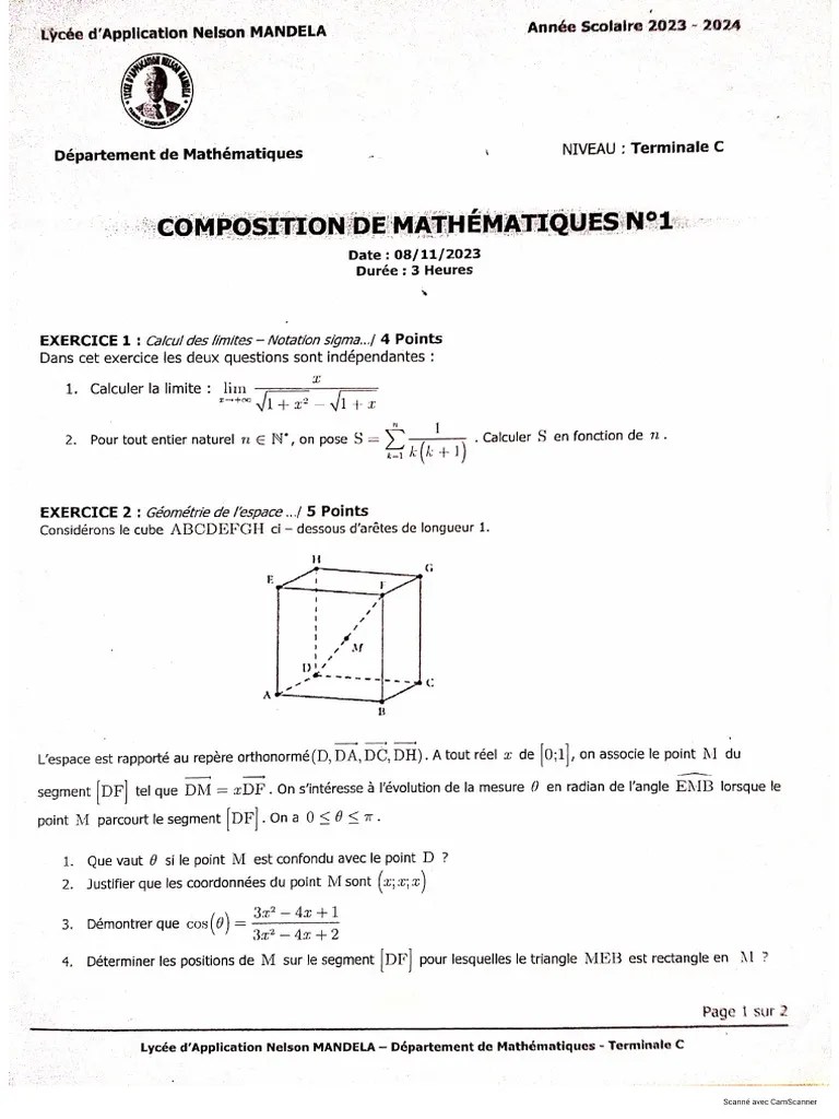 Composition De Mathématiques N 1 Pdf