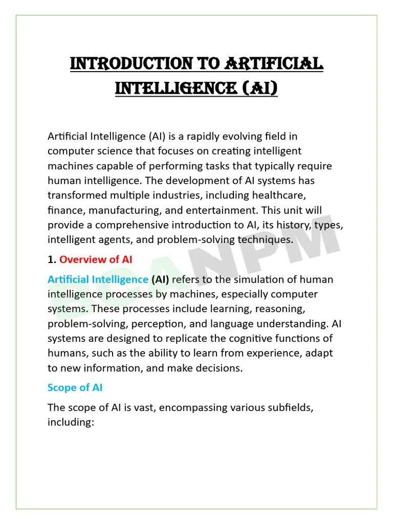 1 Introduction To Artificial Intelligence Ai Pdf Artificial