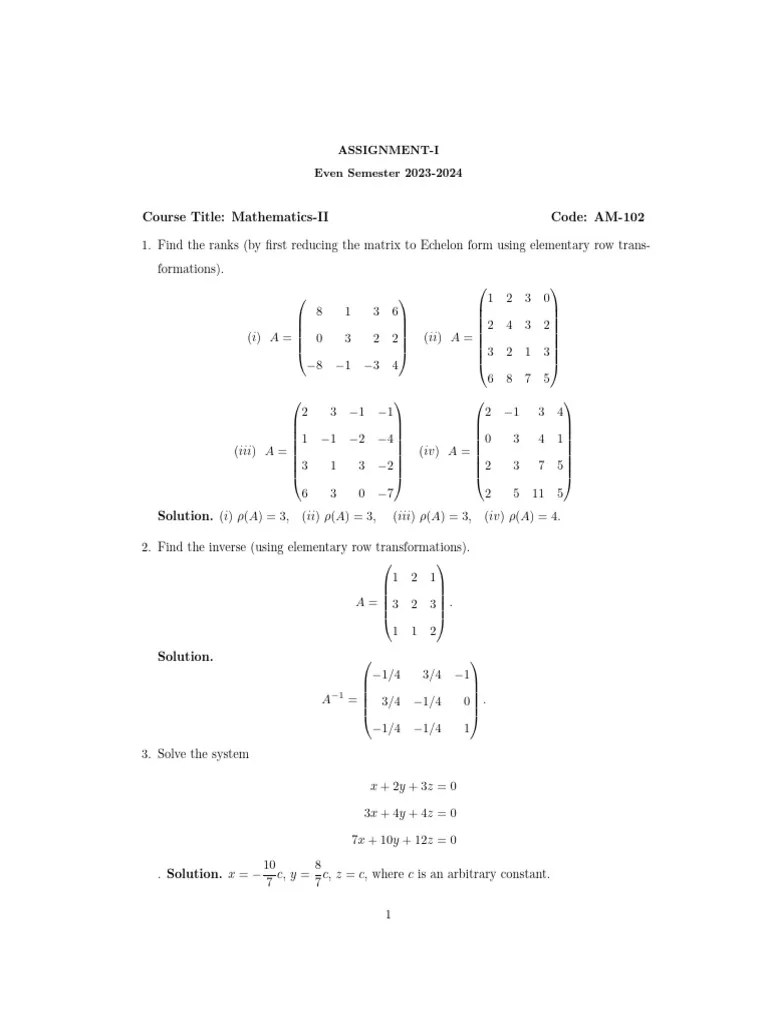 Am 102 Assignment I Pdf Eigenvalues And Eigenvectors Mathematical