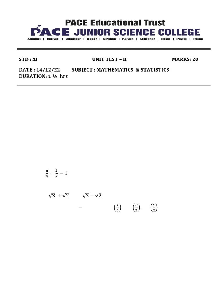 Xi Math Statistics Unit Test Ii Pdf