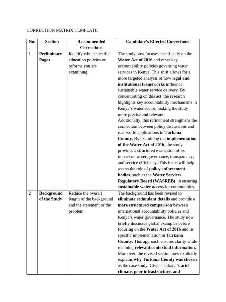 Correction Matrix Template Pdf Governance Non Governmental