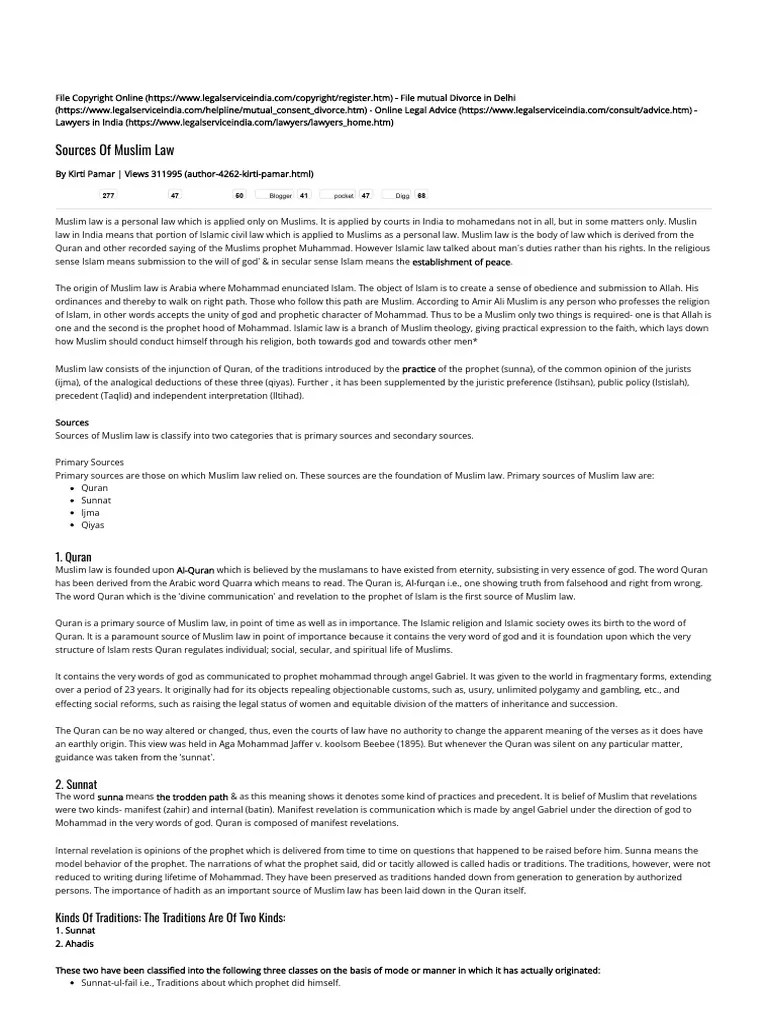 Sources Of Muslim Law Pdf Sharia Hadith