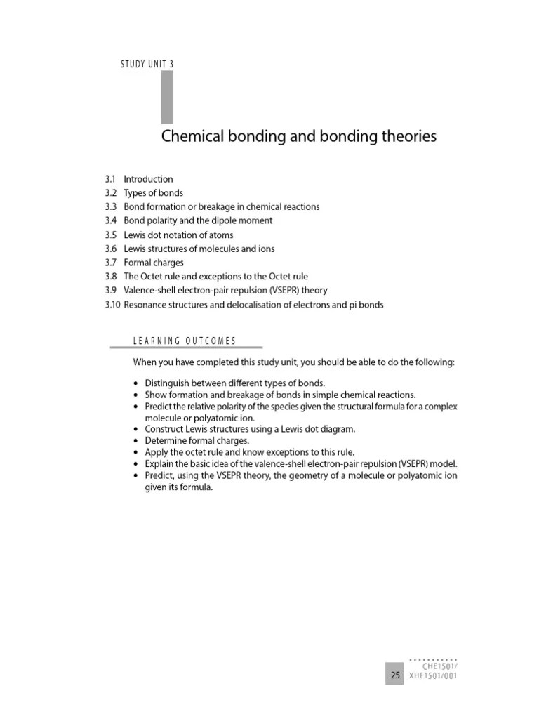 Study Unit 3 Chemical Bonding And Bonding Theories Pdf Chemical
