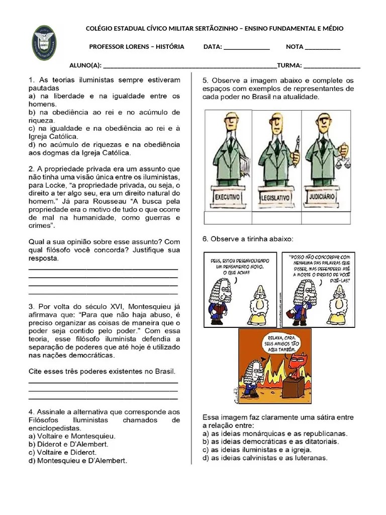 Atividade De História Iluminismo Pdf