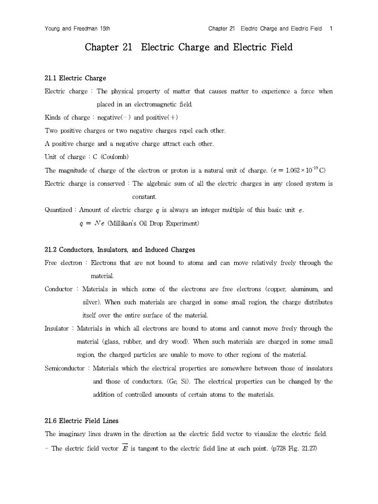 21 Electric Charge And Electric Field 학생 Pdf Electric Charge