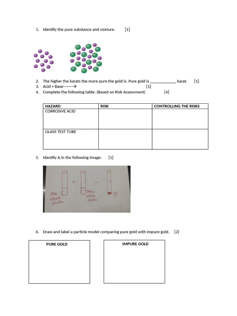 Worksheet Grade 7 Pure Substances Mixtures Pdf