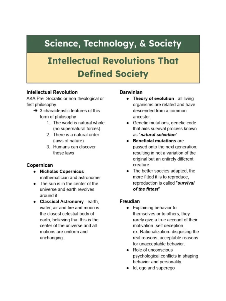 Intellectual Revolutions In Society Pdf Natural Selection