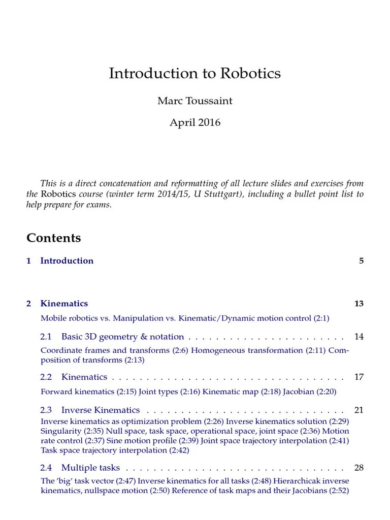 Lecture Robotics Pdf Kinematics Optimal Control