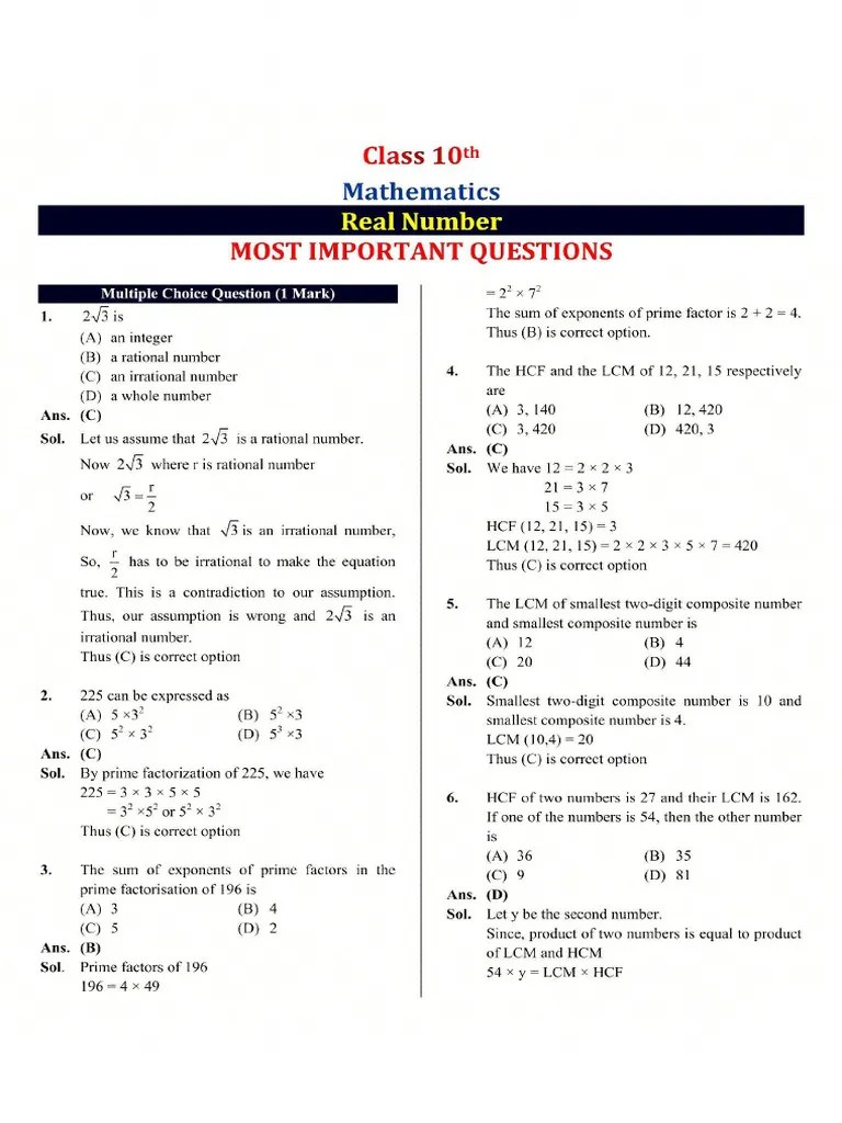 Class 10 Cbse Maths Important Pdf