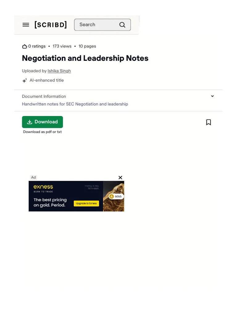 Negotiation And Leadership Notes Pdf Pdf Scribd