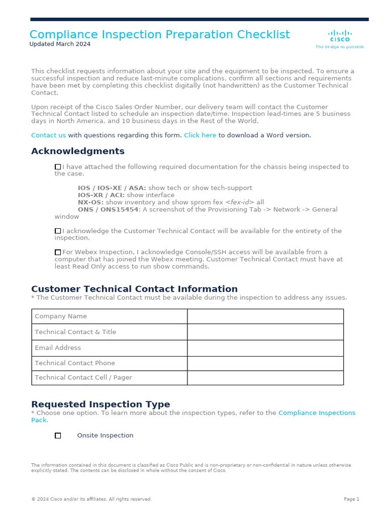 Compliance Inspection Preparation Checklist Pdf Computing Software