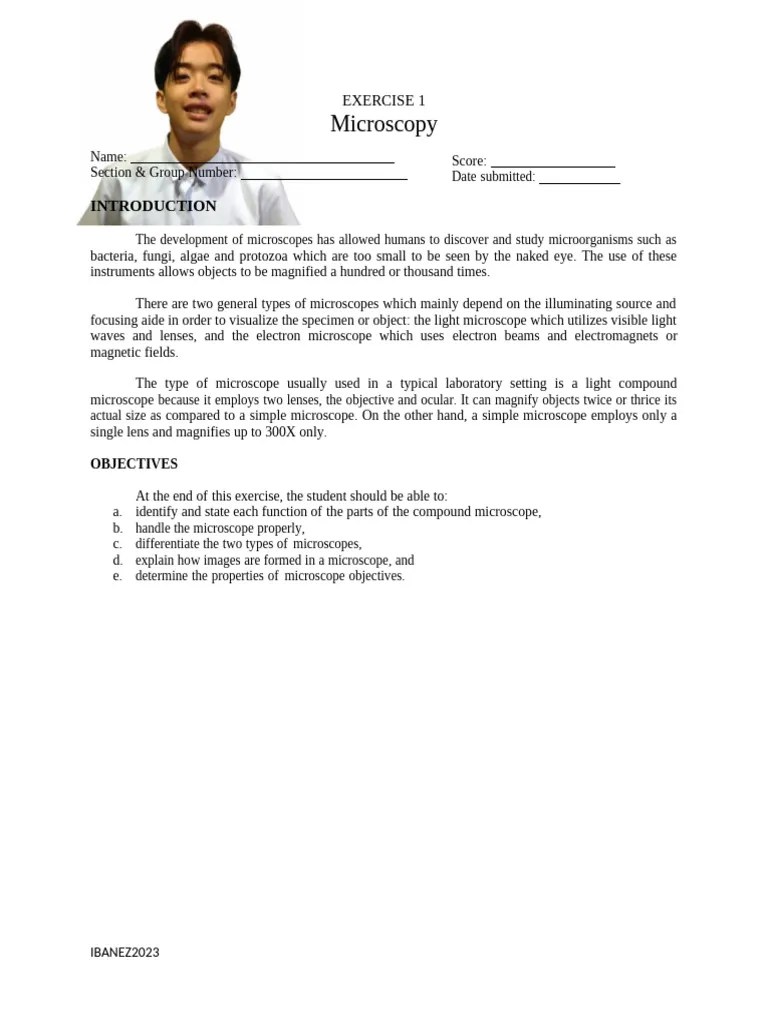 Exercise 1 Microscope Pdf Microscope Glass Engineering And Science