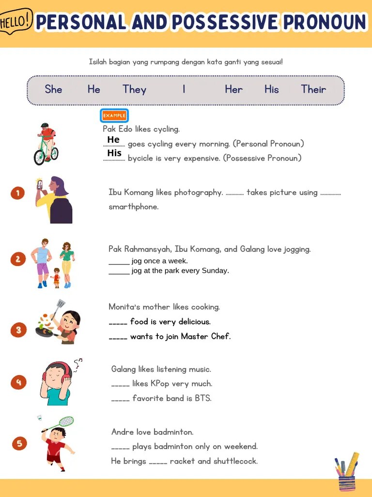 Lembar Kerja Kata Ganti Subjek Subject Pronoun Kuning Biru Pdf Pdf
