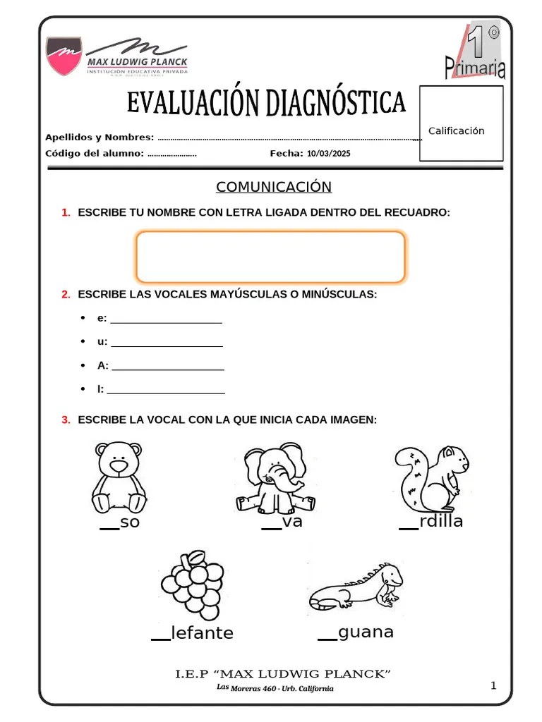 Examen Diagnóstica 1 Grado Comunicación Pdf