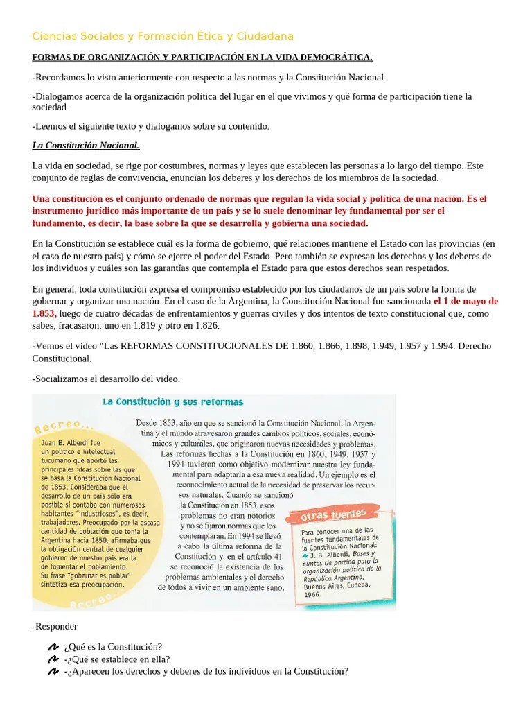 Ciencias Sociales Y Formación ética Y Ciudadana Pdf Constitución