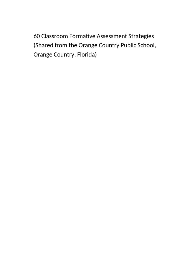 60 Classroom Formative Assessment Strategies Pdf Question Analogy