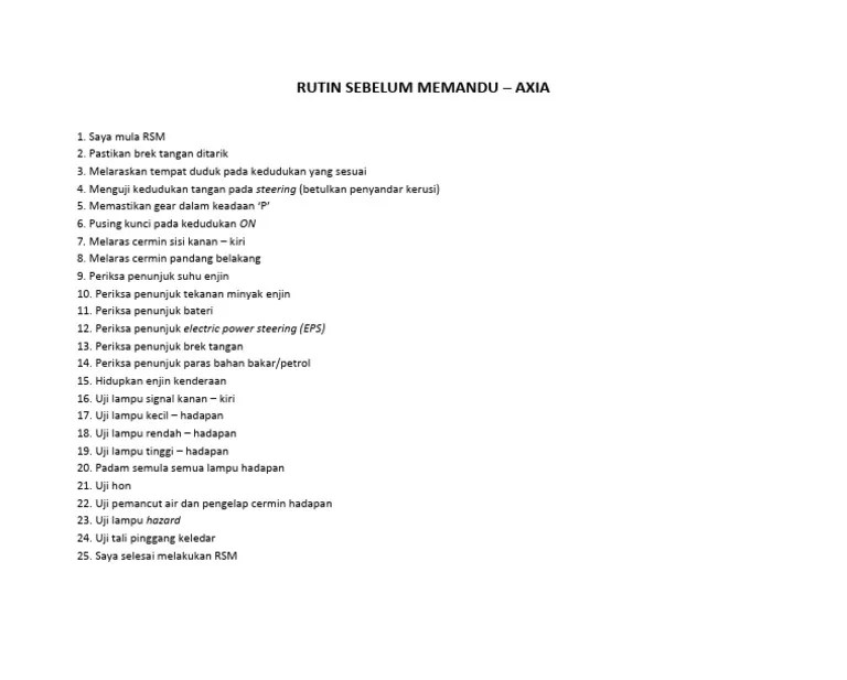 Rutin Sebelum Memandu Da Pdf
