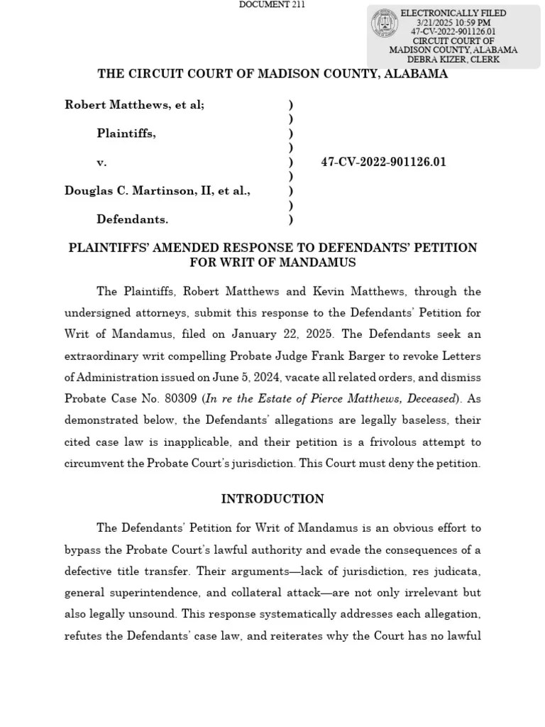 Response To Mandamus Petition By Plaintiffs Pdf Virginia Circuit