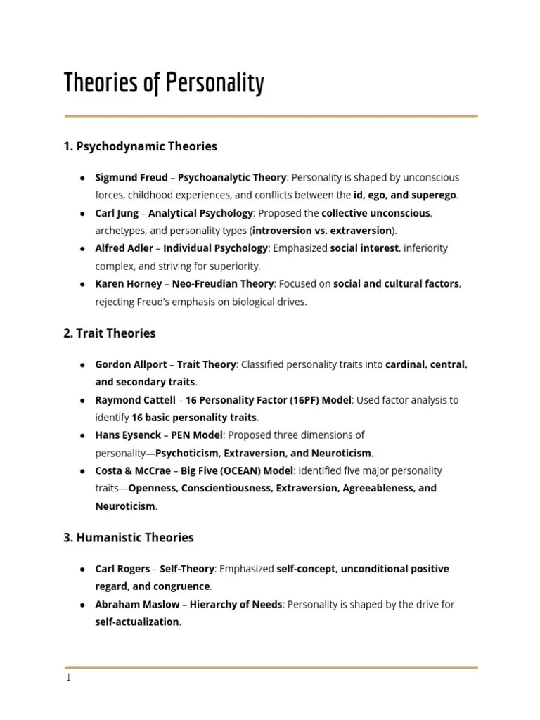 Theories Of Personality 1 Pdf Extraversion And Introversion