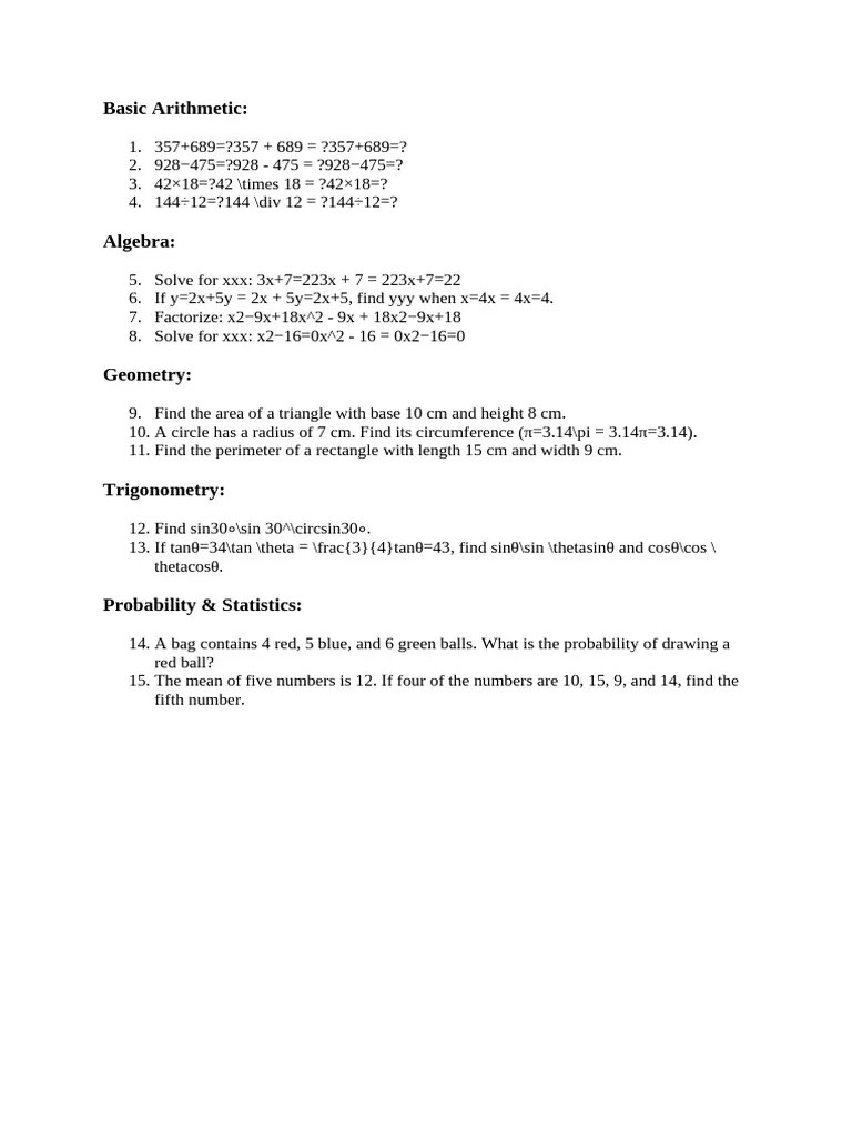 Basic Arithmetic Pdf
