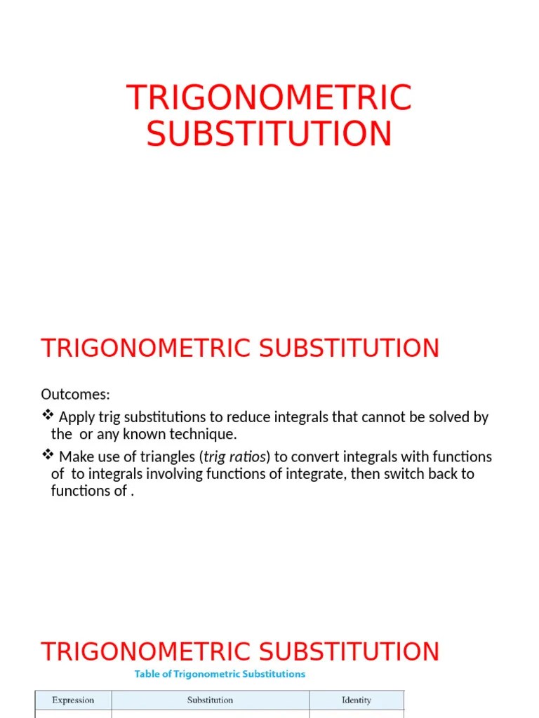 Trigonometric Substitution Pdf