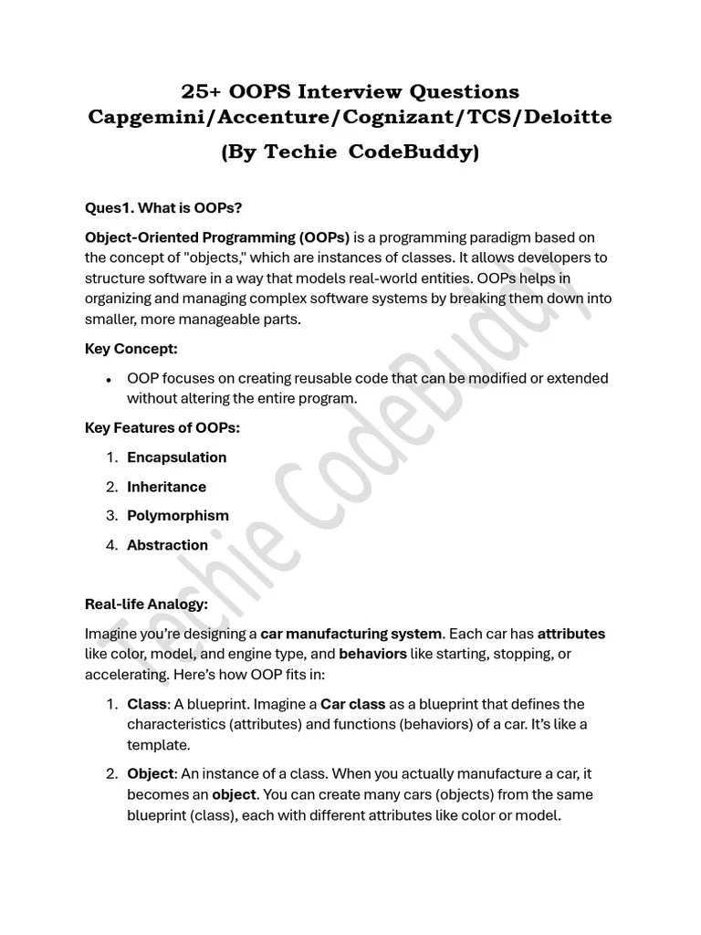 Most Important Oops Question For Interview Pdf Inheritance Object