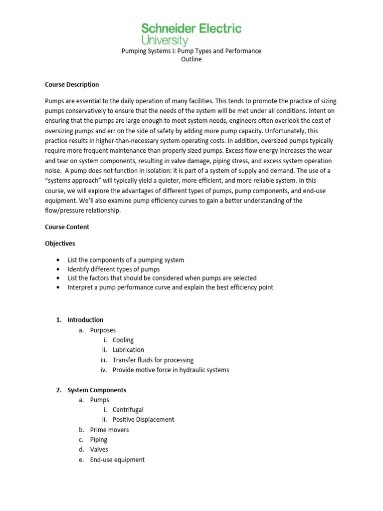 Pumping Systems I Outline Pdf Pump Fluid Dynamics