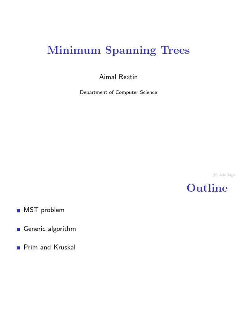 Lecture 17 Minimum Spanning Trees Lec Pdf Theoretical Computer