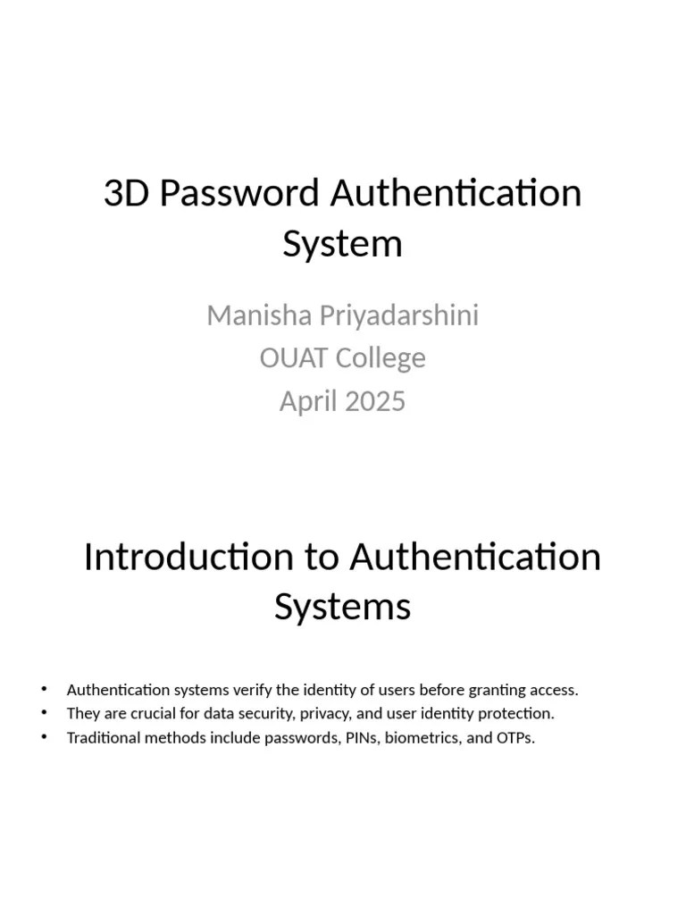 3d Password Authentication System Presentation Pdf Password