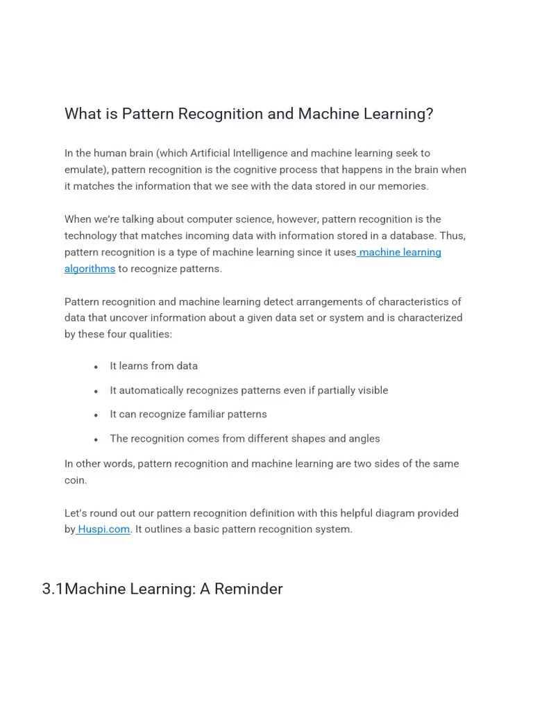Understanding Pattern Recognition In Ml Pdf Machine Learning