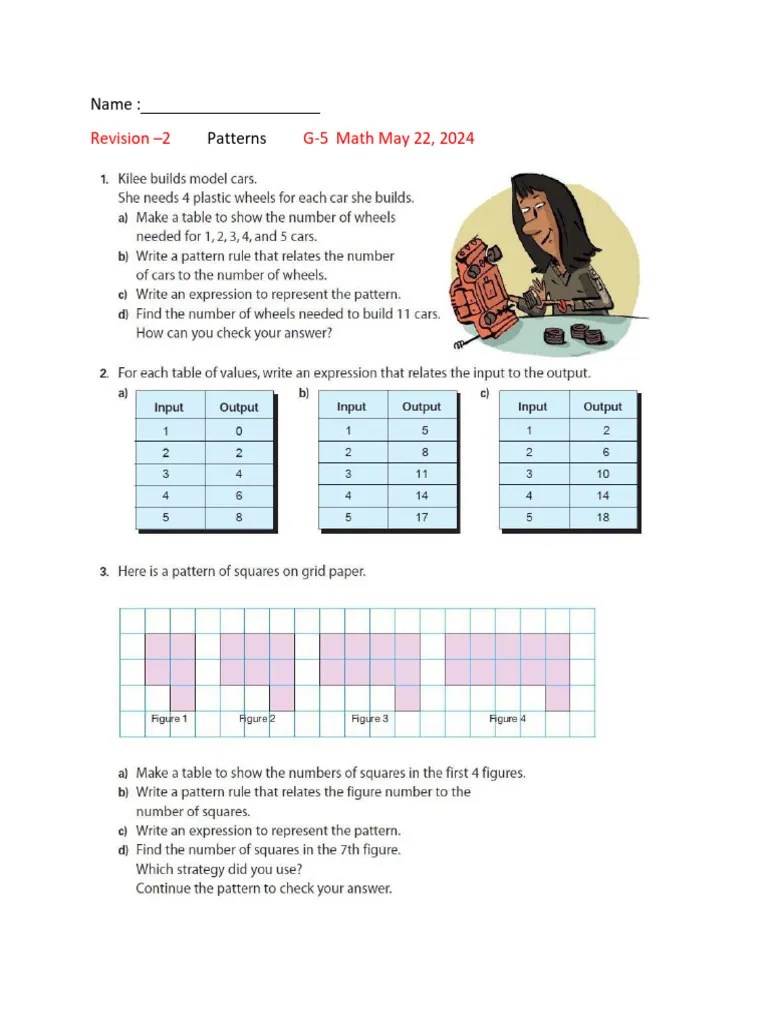 Grade 5 Math Patterns Revision Worksheet Pdf
