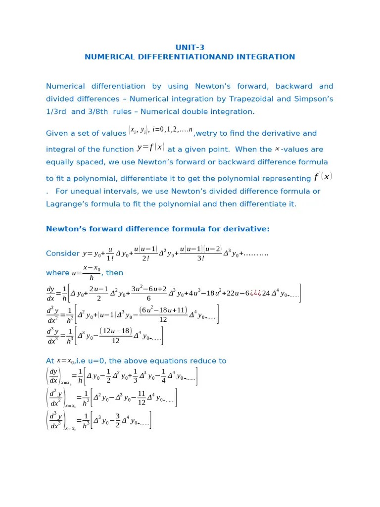 Notes Unit3 Nm Differentiation Integration Pdf Integral Finite