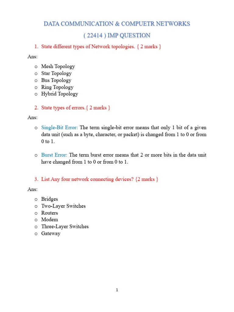 Data Communication Computer Network Imp Part 1 Pdf Network Topology
