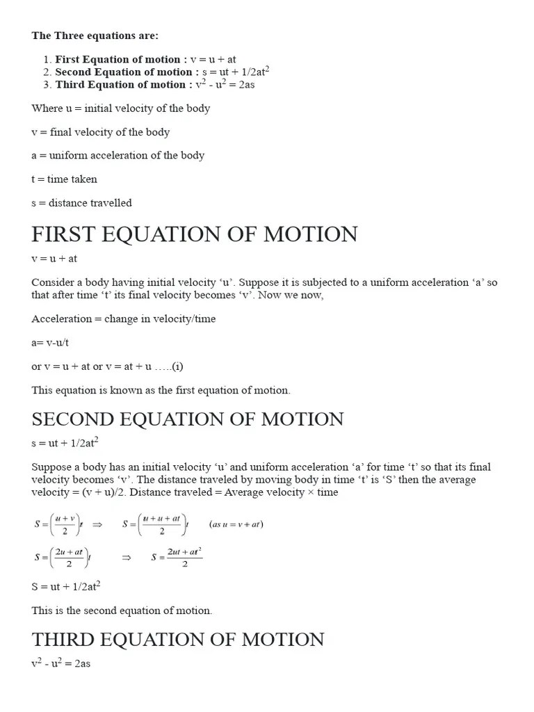 Deriving The Three Equations Of Motion Pdf Angle Acceleration