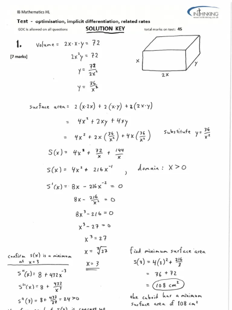 Topic 5 Optimisation Implicit Differentiation Related Rates 6qs