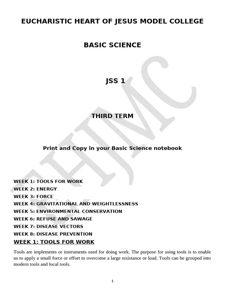 Basic Science Third Term Note Jss 1 Pdf Force Weight