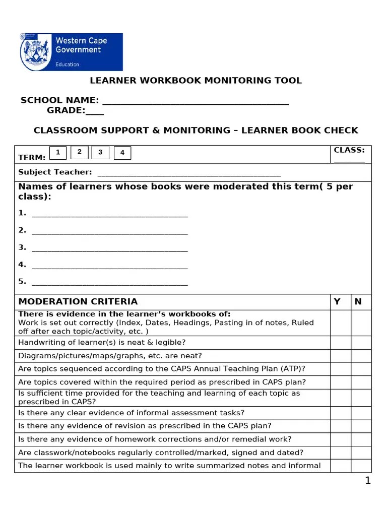 Learner Workbook Monitoring Tool Pdf Learning Intelligence