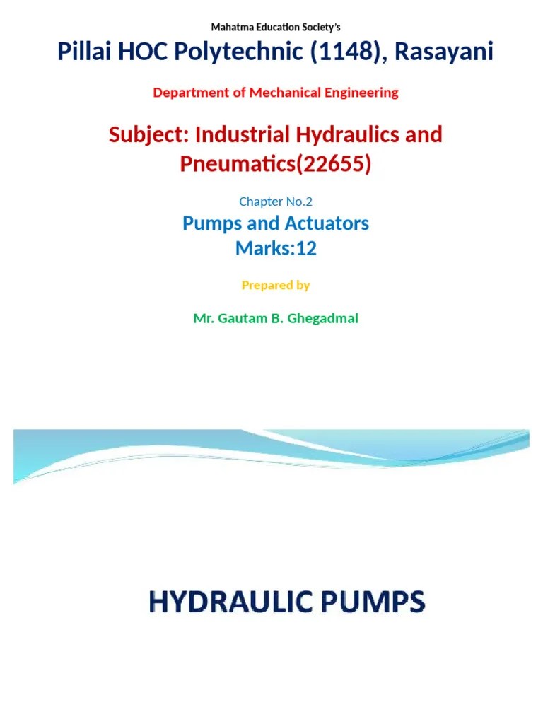 Ppt Chapter No 2 Pumps And Actuators Part I Pdf