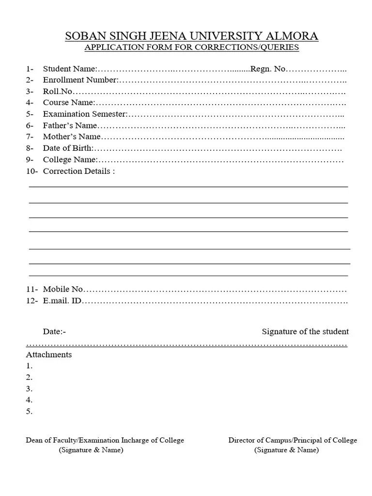 Correction Form Pdf