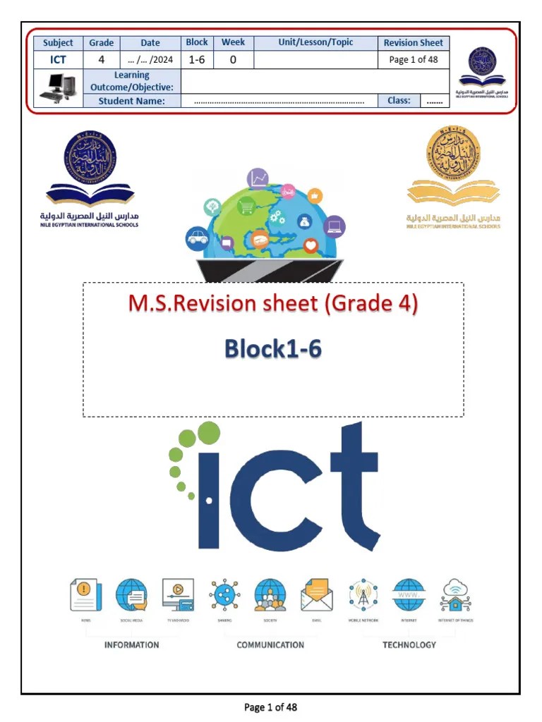 Grade 4 Ict Revision Sheet Pdf Camera Shutter Speed