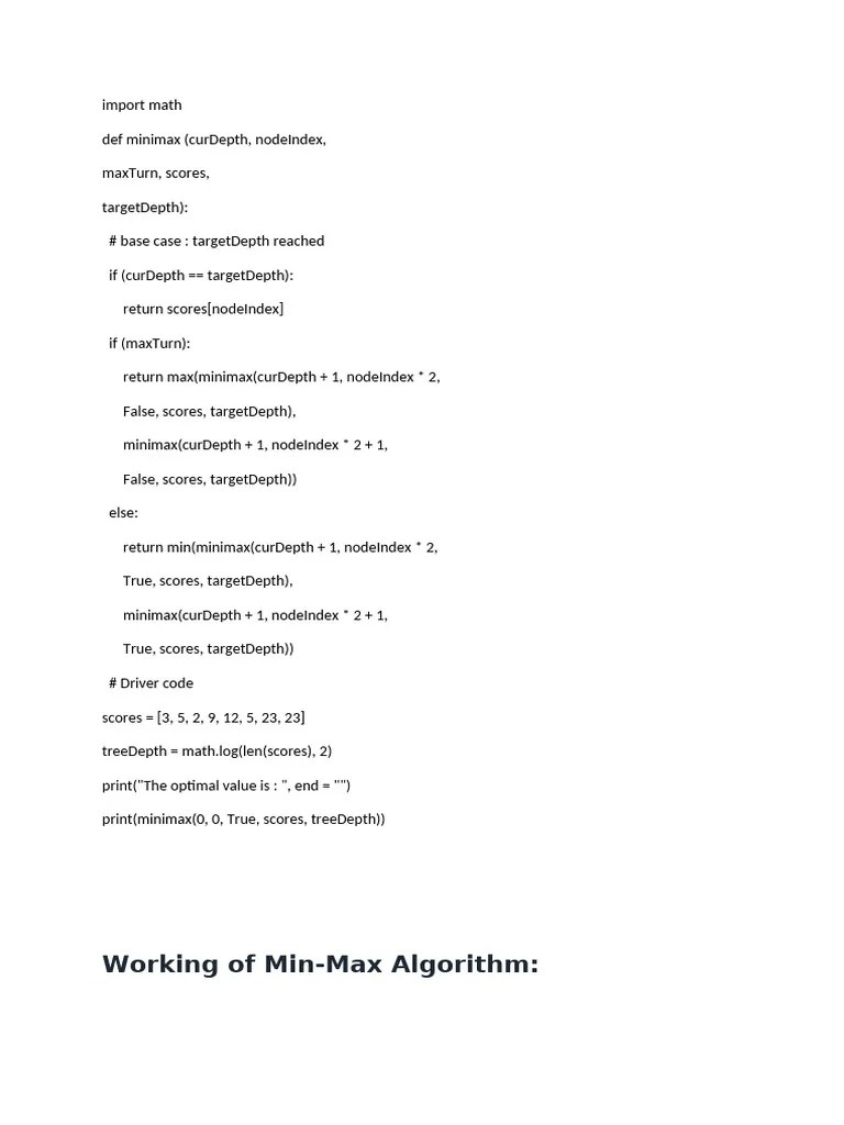 Minmax Algorithm And Description Pdf Applied Mathematics
