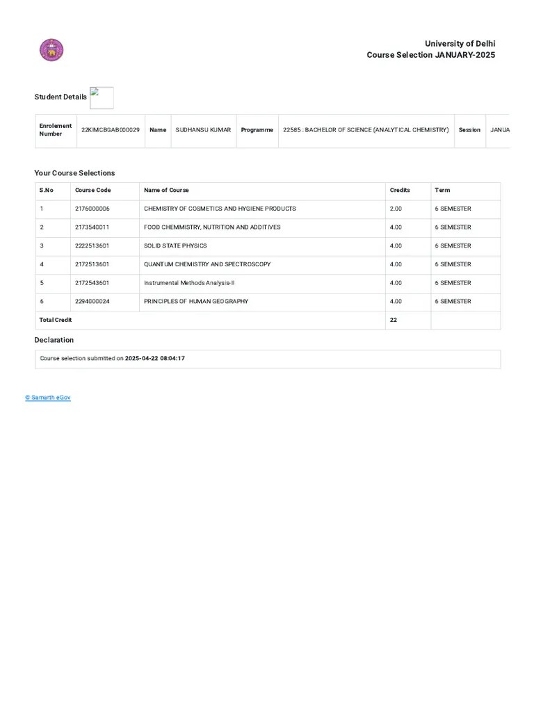 Course Selection Pdf