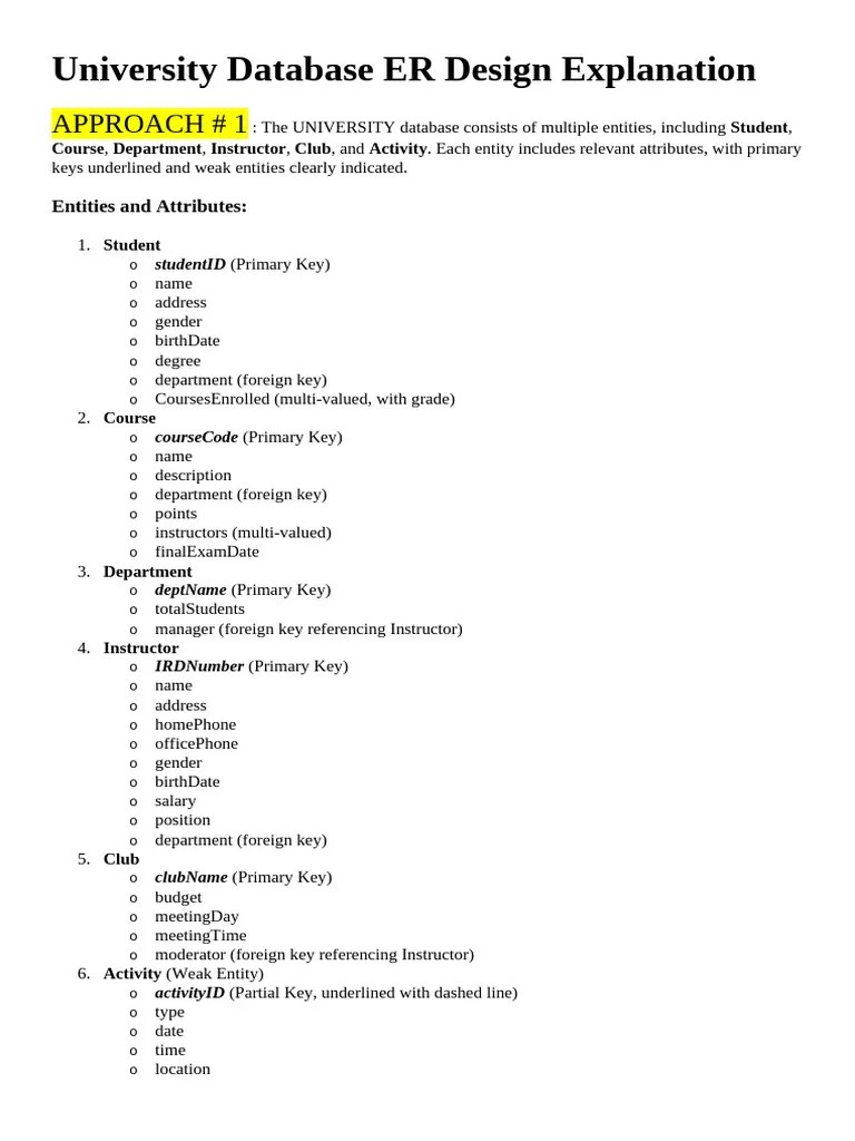 University Database Er Diagram Design Pdf Information Technology
