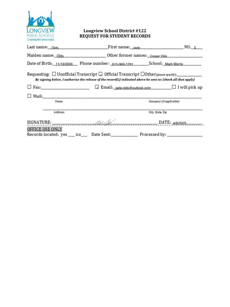 Student Records Request Pdf
